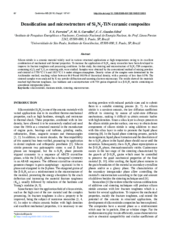 Pdf Densification And Microstructure Of Si3n4 Tin Ceramic Composites