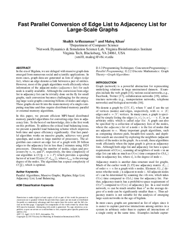 (PDF) Fast parallel conversion of edge list to adjacency list for large ...