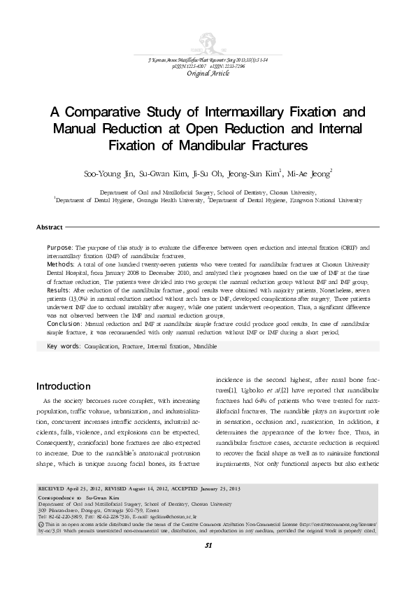 (PDF) A Comparative Study of Intermaxillary Fixation and Manual ...
