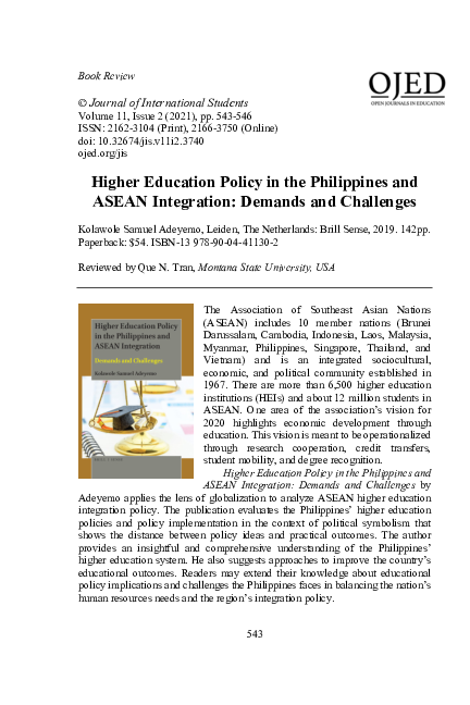(PDF) Higher Education Policy in the Philippines and ASEAN Integration