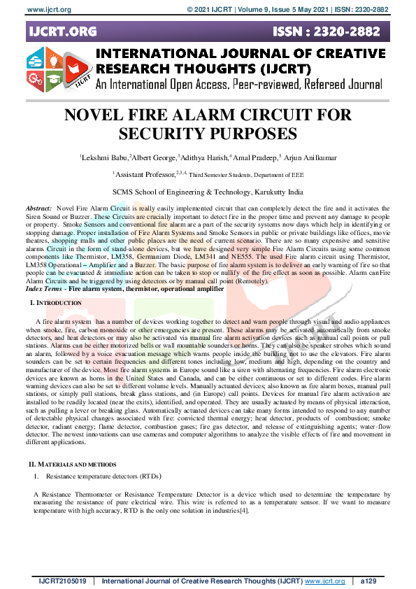 (PDF) Novel Fire Alarm Circuit for Security Purposes