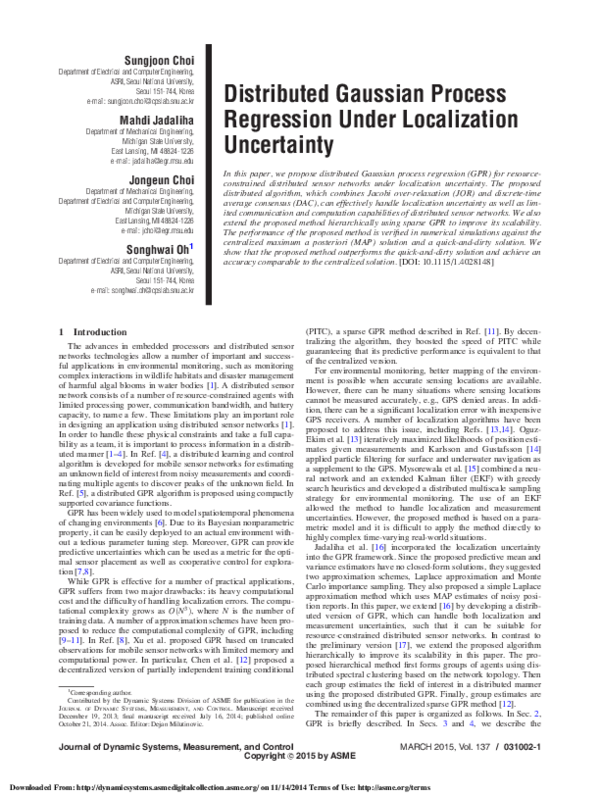 (PDF) Distributed Gaussian Process Regression Under Localization Uncertainty