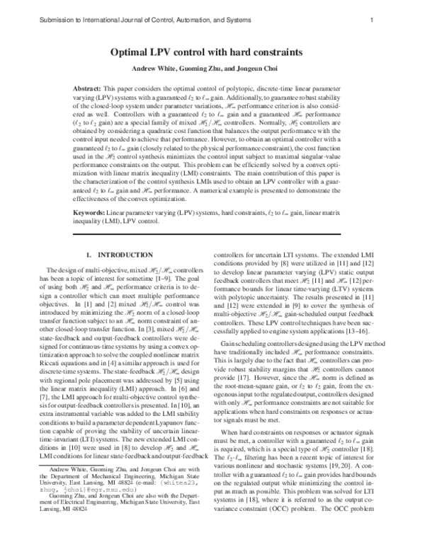 (PDF) Optimal LPV control with hard constraints | Jongeun Choi - Academia.edu