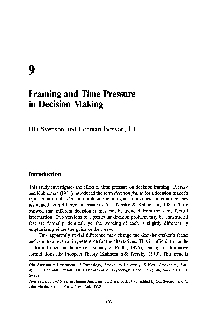 (PDF) 9 Framing and Time Pressure in Decision Making