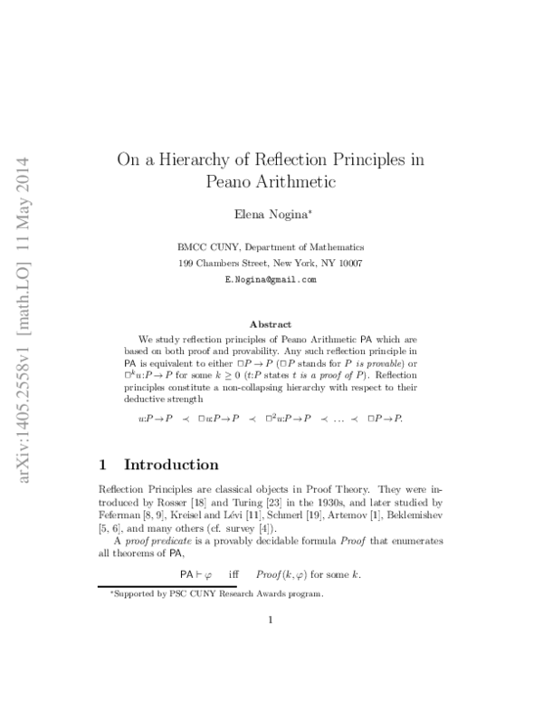 (PDF) On a Hierarchy of Reflection Principles in Peano Arithmetic