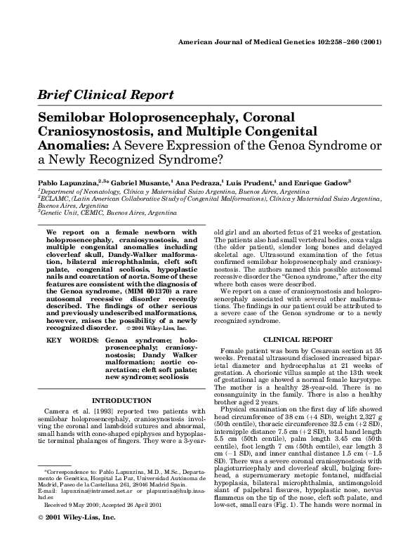 (PDF) Semilobar holoprosencephaly, coronal craniosynostosis, and ...