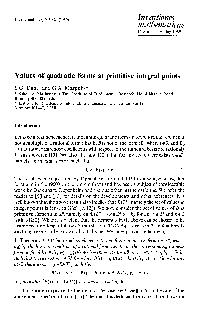 (PDF) Values of quadratic forms at primitive integral points