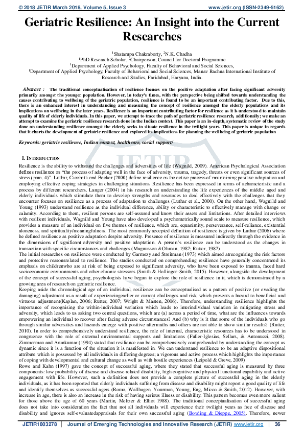 (PDF) Geriatric Resilience: An Insight into the Current Researches