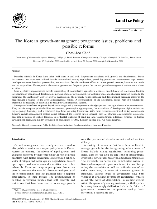 (PDF) The Korean growth-management programs: issues, problems and ...