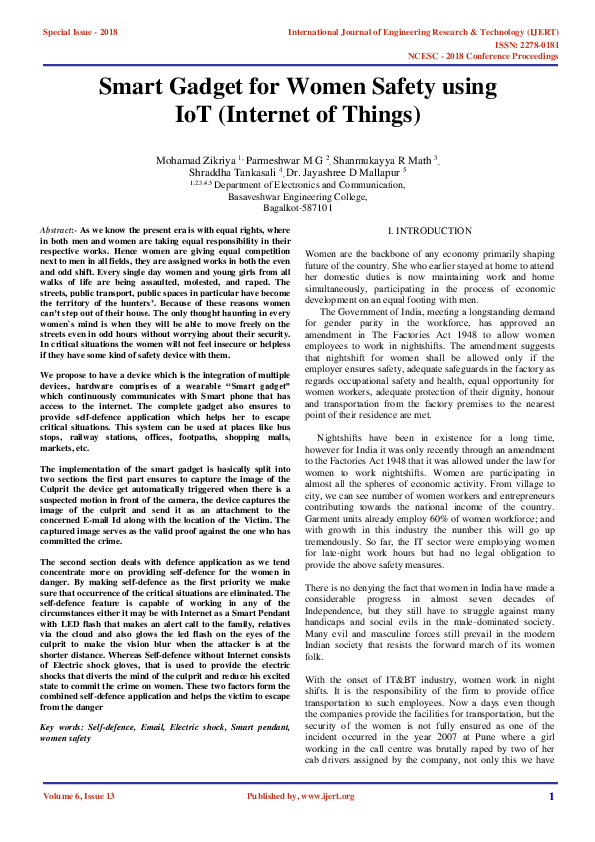 (PDF) Smart Gadget for Women Safety using IoT (Internet of Things ...