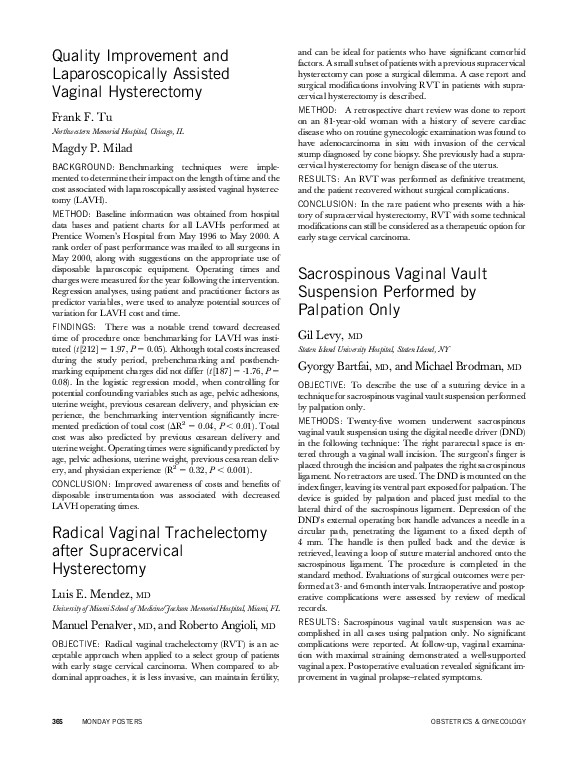 (PDF) Radical Vaginal Trachelectomy after Supracervical Hysterectomy