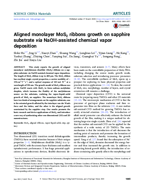 (PDF) Aligned monolayer MoS2 ribbons growth on sapphire substrate via ...