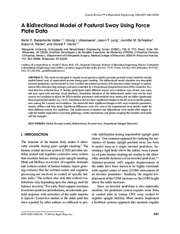 (PDF) A Bi-directional Model of Postural Sway Using Force Plate Data