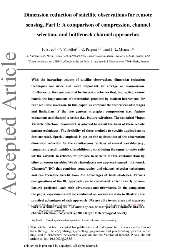 (PDF) Dimension reduction of satellite observations for remote sensing. Part 1: A comparison of ...