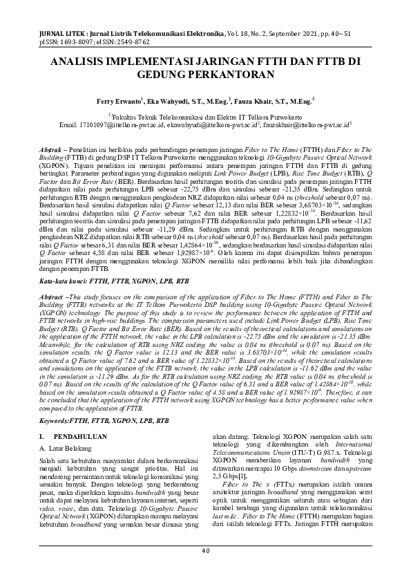 (PDF) Analisis Implementasi Jaringan FTTH dan FTTB di Gedung Perkantoran