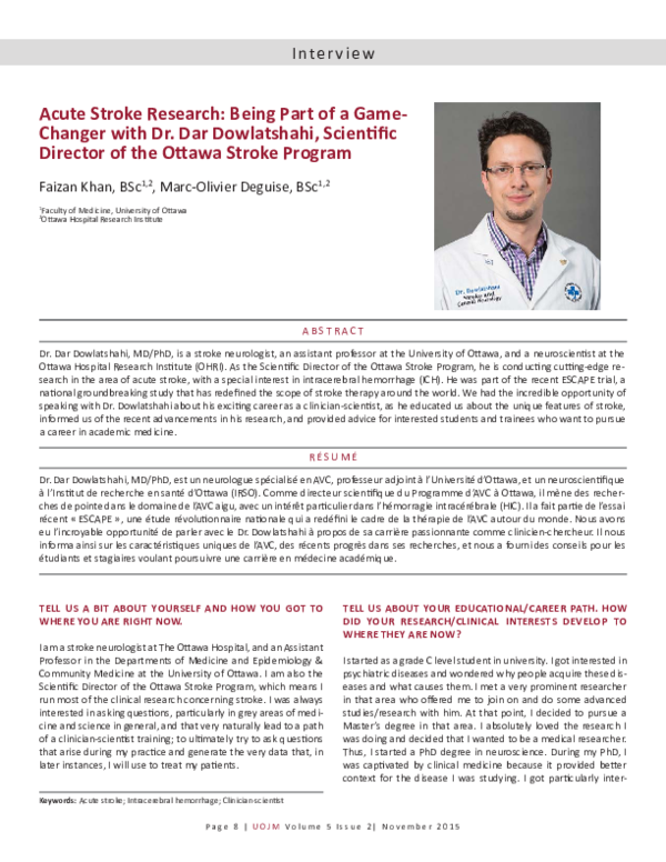 (PDF) Acute Stroke Research: Being Part of a Game-Changer with Dr. Dar Dowlatshahi, Scientific ...