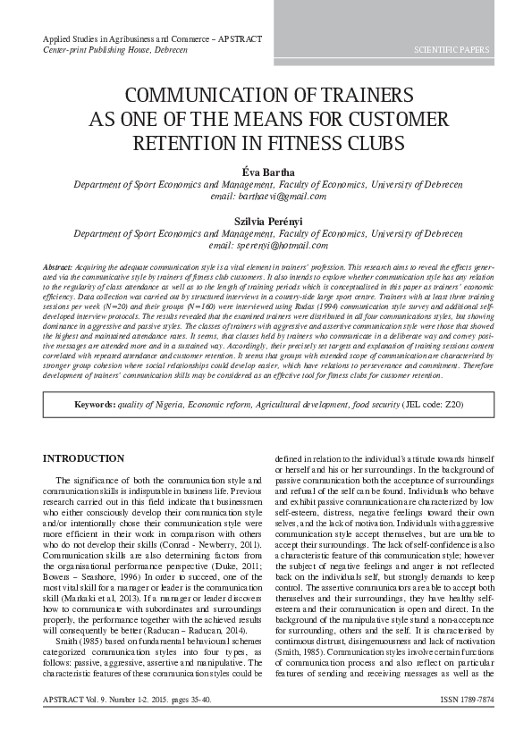 (PDF) Communication of trainers as one of the means for customer ...