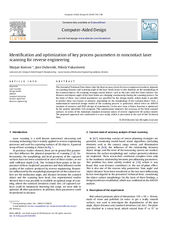 (PDF) Identification and optimization of key process parameters in noncontact laser scanning for ...