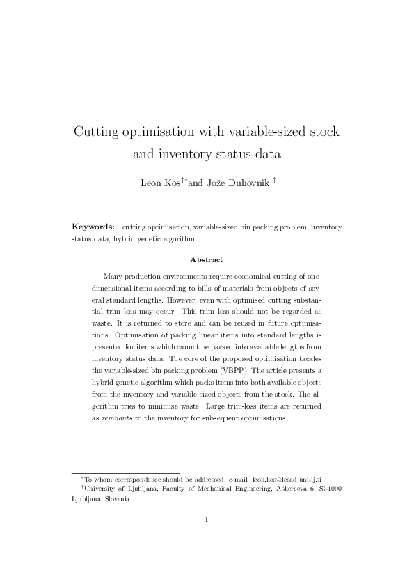 (PDF) Cutting optimization with variable-sized stock and inventory ...