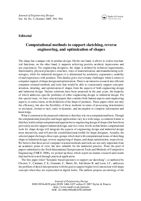 (PDF) Computational methods to support sketching, reverse engineering, and optimization of shapes