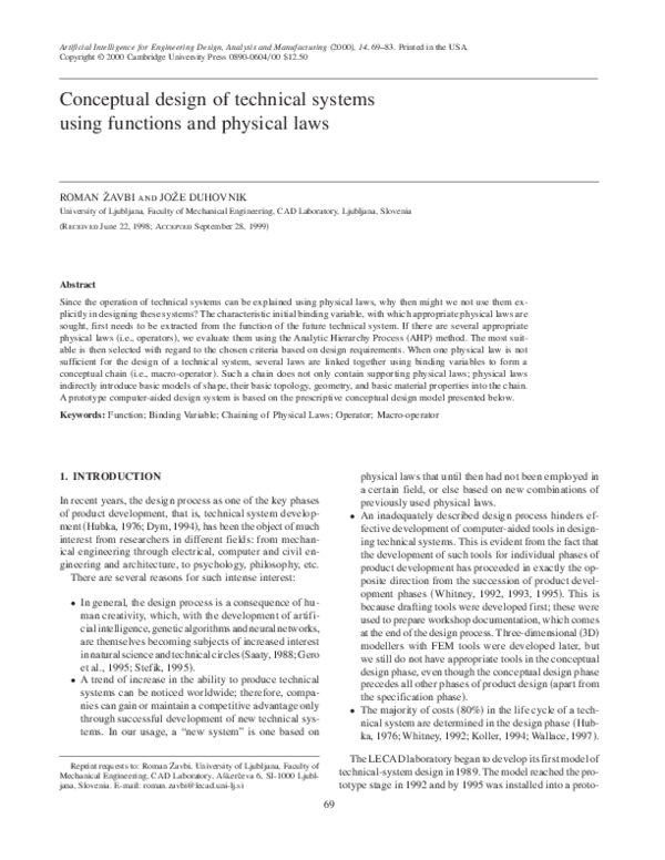 (PDF) Conceptual design of technical systems using functions and physical laws