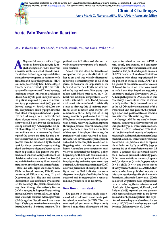 (PDF) Acute Pain Transfusion Reaction