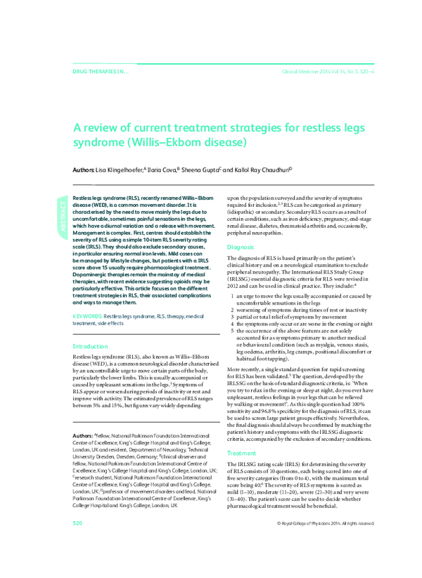 (PDF) A review of current treatment strategies for restless legs ...