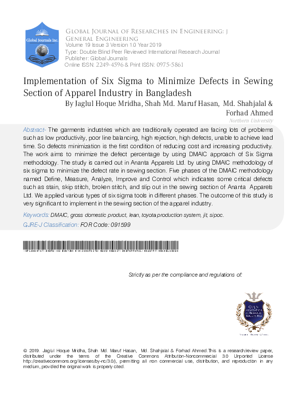 (PDF) Implementation of Six Sigma to Minimize Defects in Sewing Section ...