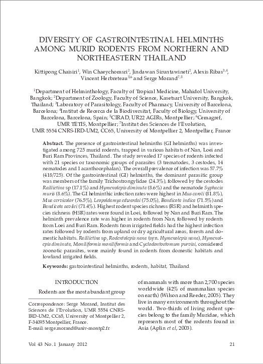 (PDF) Diversity of gastrointestinal helminths among murid rodents from ...