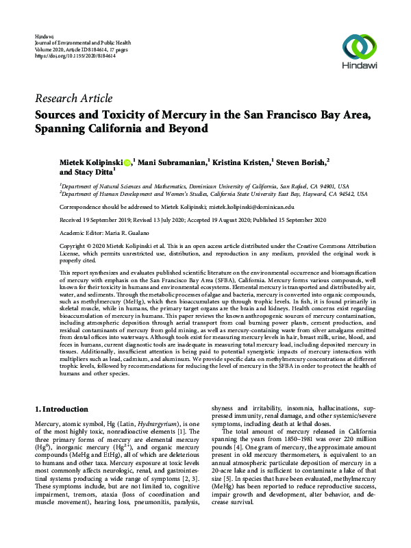(PDF) Sources and Toxicity of Mercury in the San Francisco Bay Area ...
