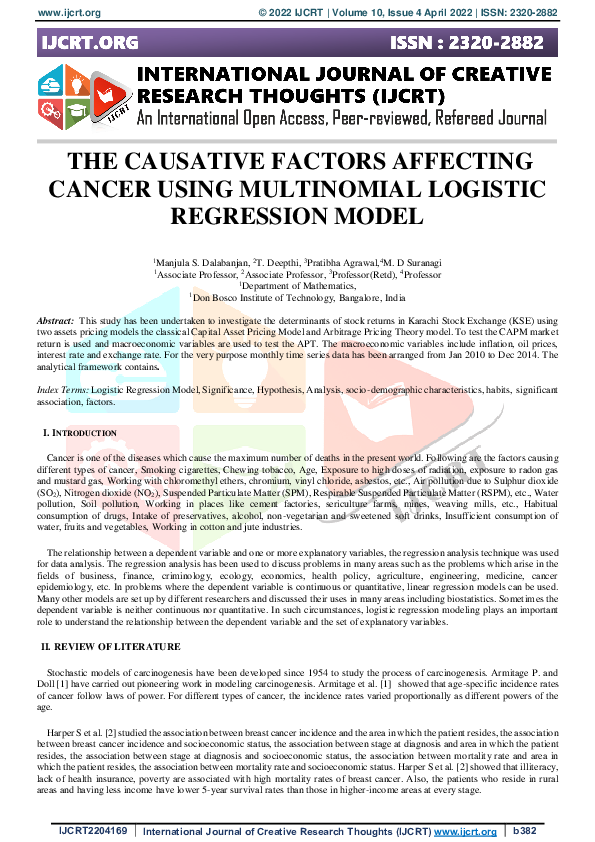 (PDF) The Causative Factors Affecting Cancer Using Multinomial Logistic Regression Model