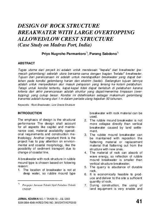 (PDF) 41 DESIGN OF ROCK STRUCTURE BREAKWATER WITH LARGE OVERTOPPING ...