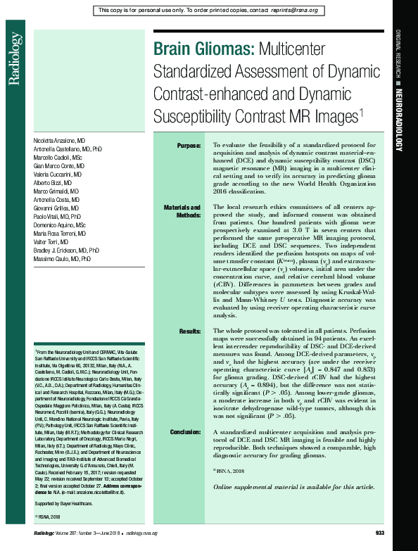 (PDF) Brain Gliomas: Multicenter Standardized Assessment of Dynamic Contrast-enhanced and ...