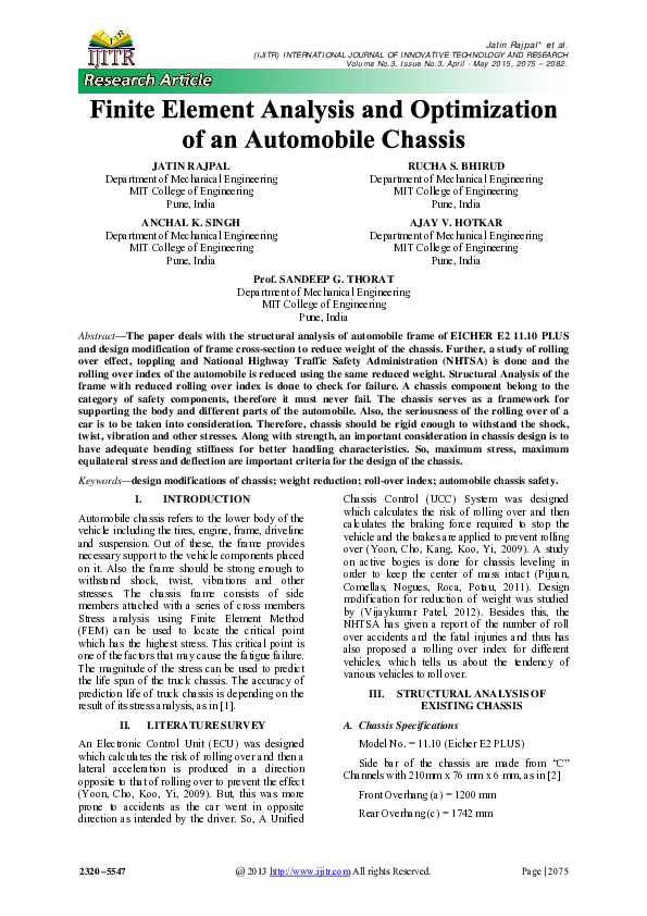 Pdf Finite Element Analysis And Optimization Of An Automobile Chassis