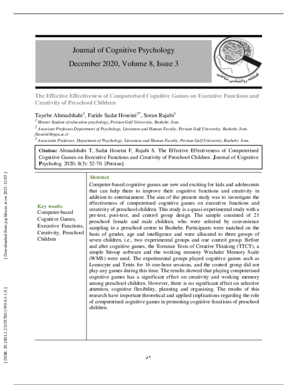 (PDF) The Effective Effectiveness of Computerised Cognitive Games on ...