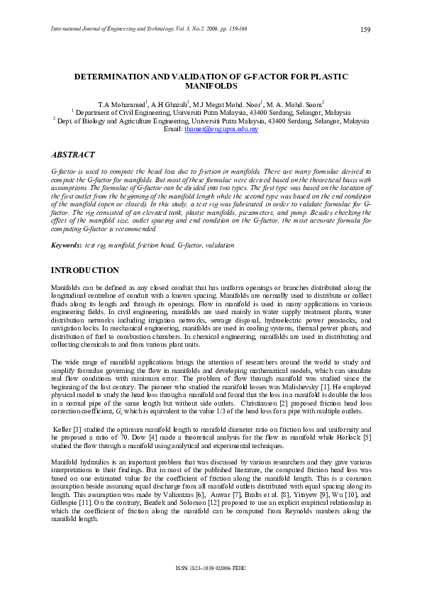 (PDF) Determination and validation of G-factor for plastic manifolds