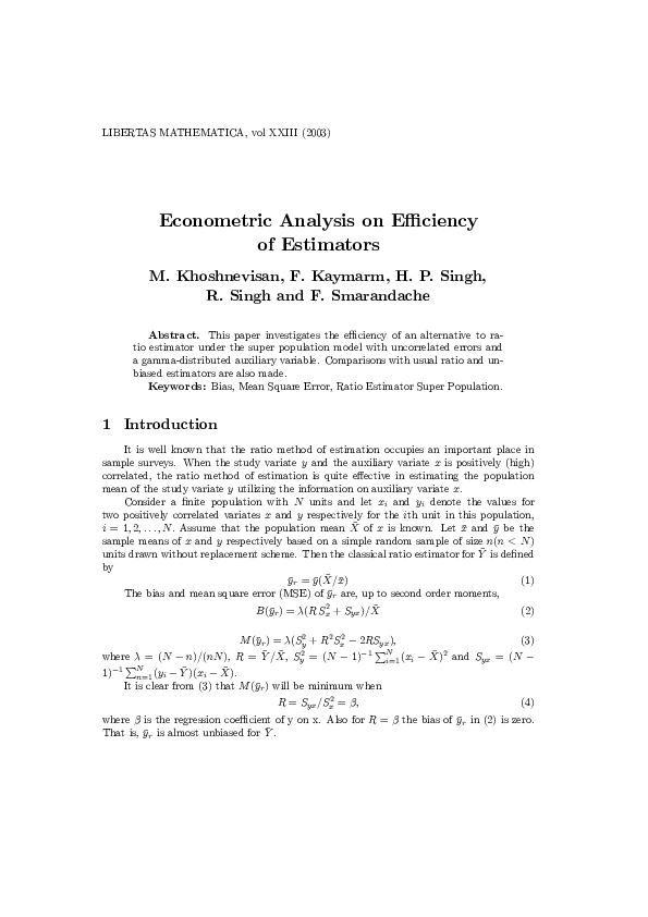 (PDF) Econometric Analysis on Efficiency of Estimators