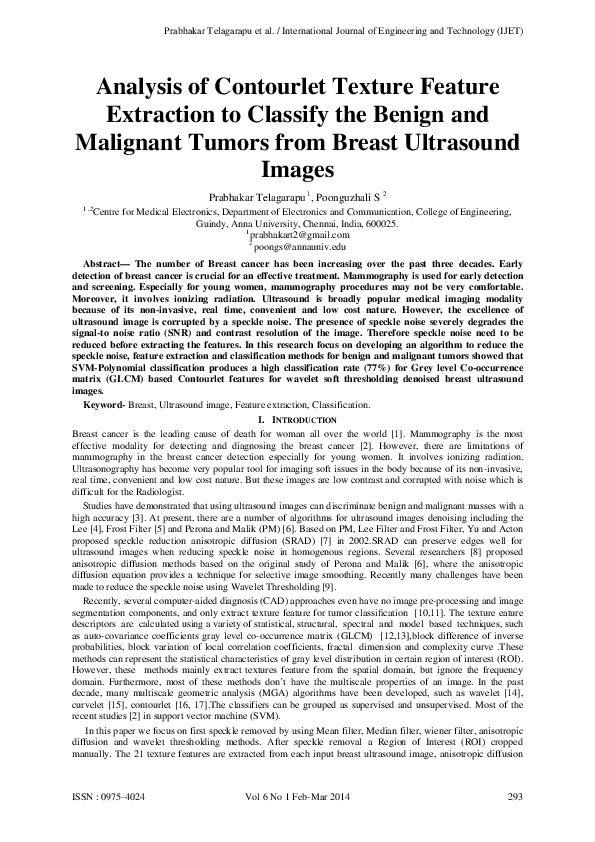 (PDF) Analysis of Contourlet Texture Feature Extraction to Classify the Benign and Malignant ...