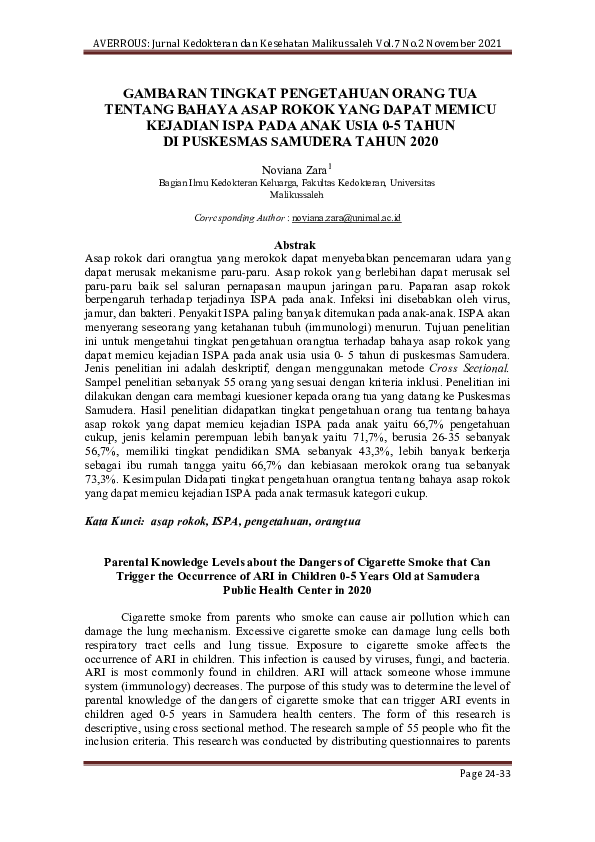 (PDF) Gambaran Tingkat Pengetahuan Orang Tua tentang Bahaya Asap Rokok ...