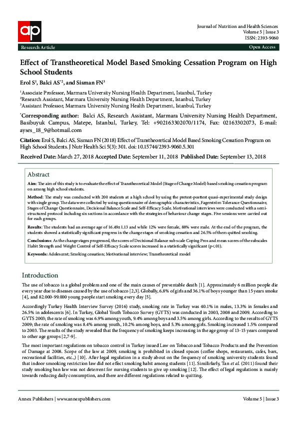(PDF) Effect of Transtheoretical Model Based Smoking Cessation Program ...