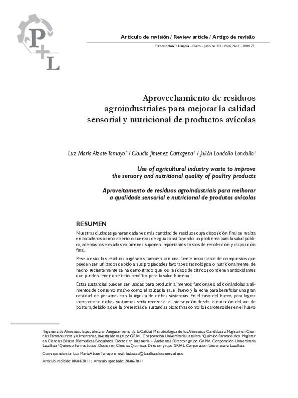 (PDF) Aprovechamiento de residuos agroindustriales para mejorar la calidad sensorial y ...