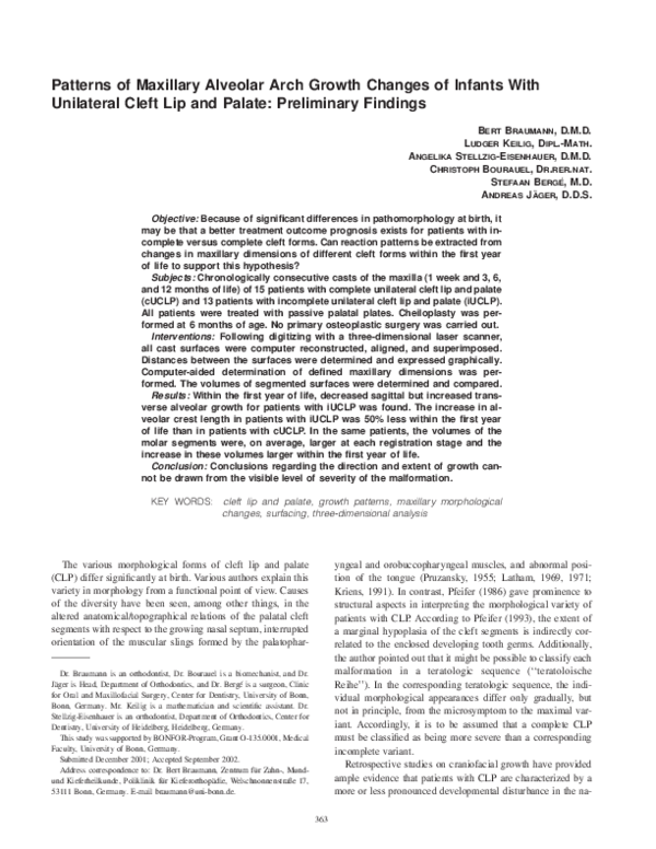 (PDF) Patterns of Maxillary Alveolar Arch Growth Changes of Infants With Unilateral Cleft Lip ...