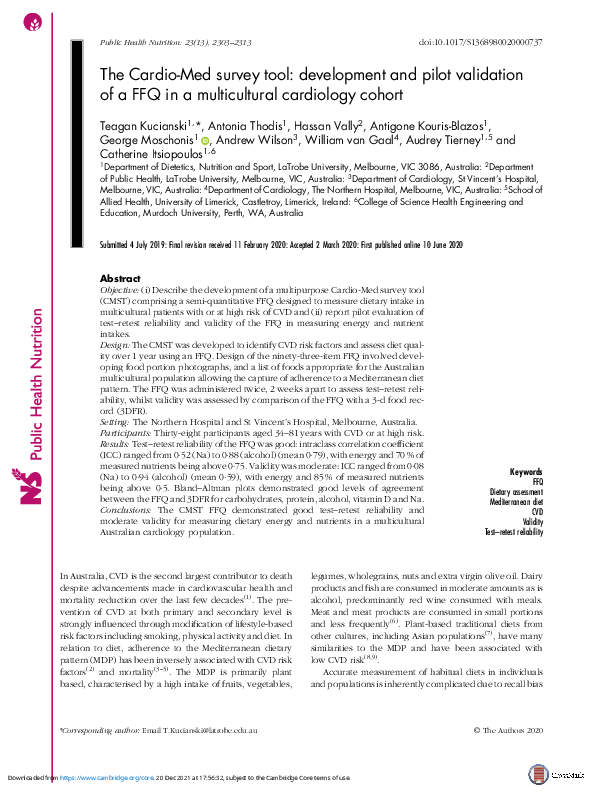 (PDF) The Cardio-Med survey tool: development and pilot validation of a ...
