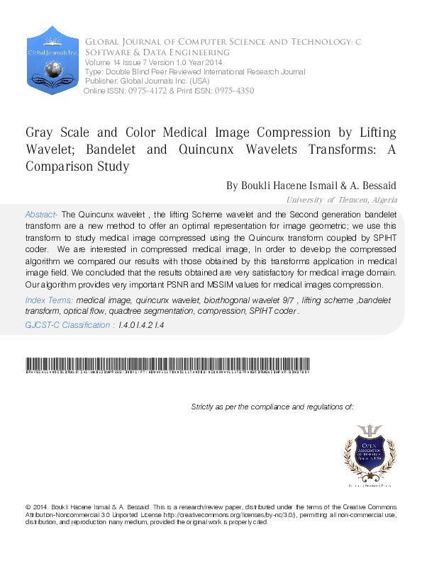 (PDF) Gray Scale and Color Medical Image Compression by Lifting Wavelet; Bandelet and Quincunx ...