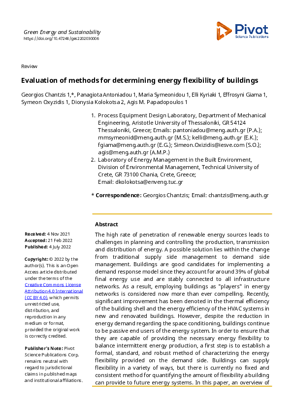 (PDF) Evaluation of methods for determining energy flexibility of buildings