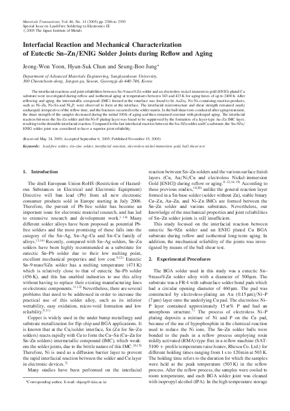 (PDF) Interfacial Reaction and Mechanical Characterization of Eutectic Sn–Zn/ENIG Solder Joints ...