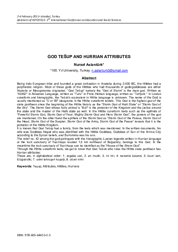 (PDF) God Tešup and Hurrian Attributes