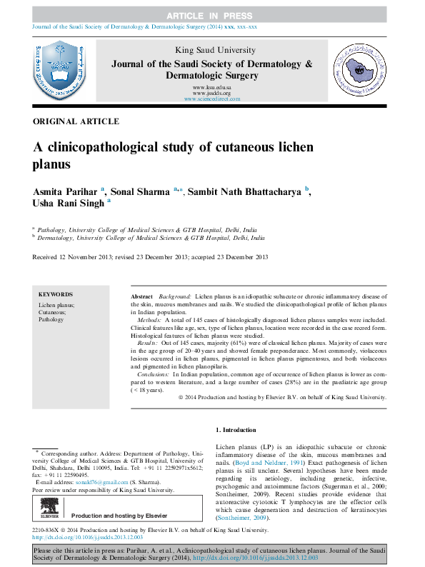 (PDF) A clinicopathological study of cutaneous lichen planus