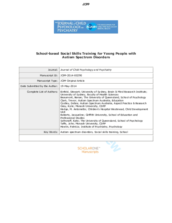 (PDF) School-based social skills training for young people with autism ...