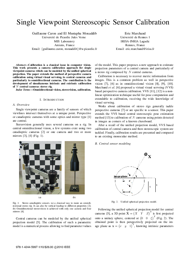 (PDF) Single viewpoint stereoscopic sensor calibration